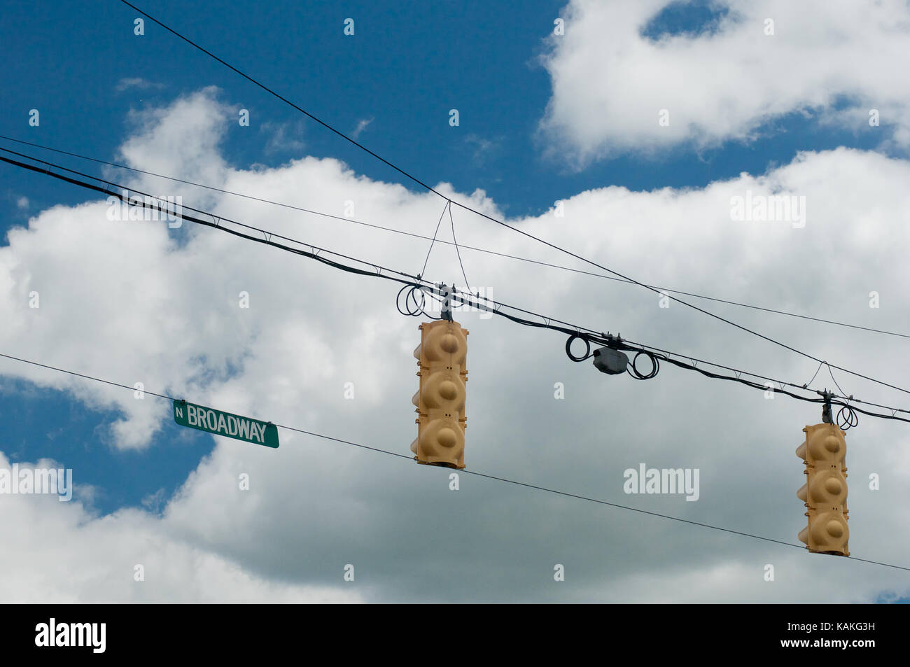Traffic signals suspended above Broadway Stock Photo - Alamy