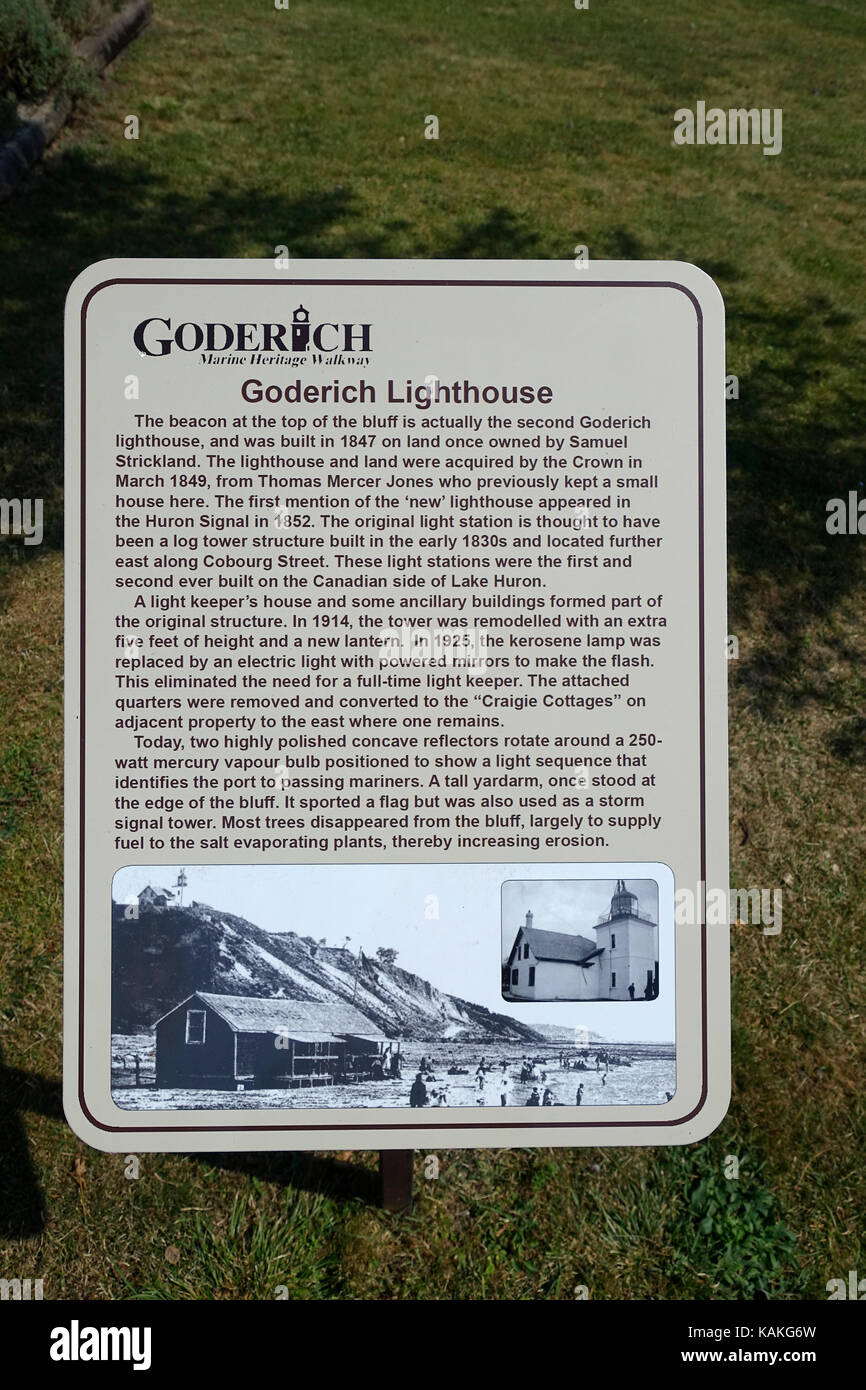 An Information Board On The Goderich Lighthouse Historical Sign On The ...