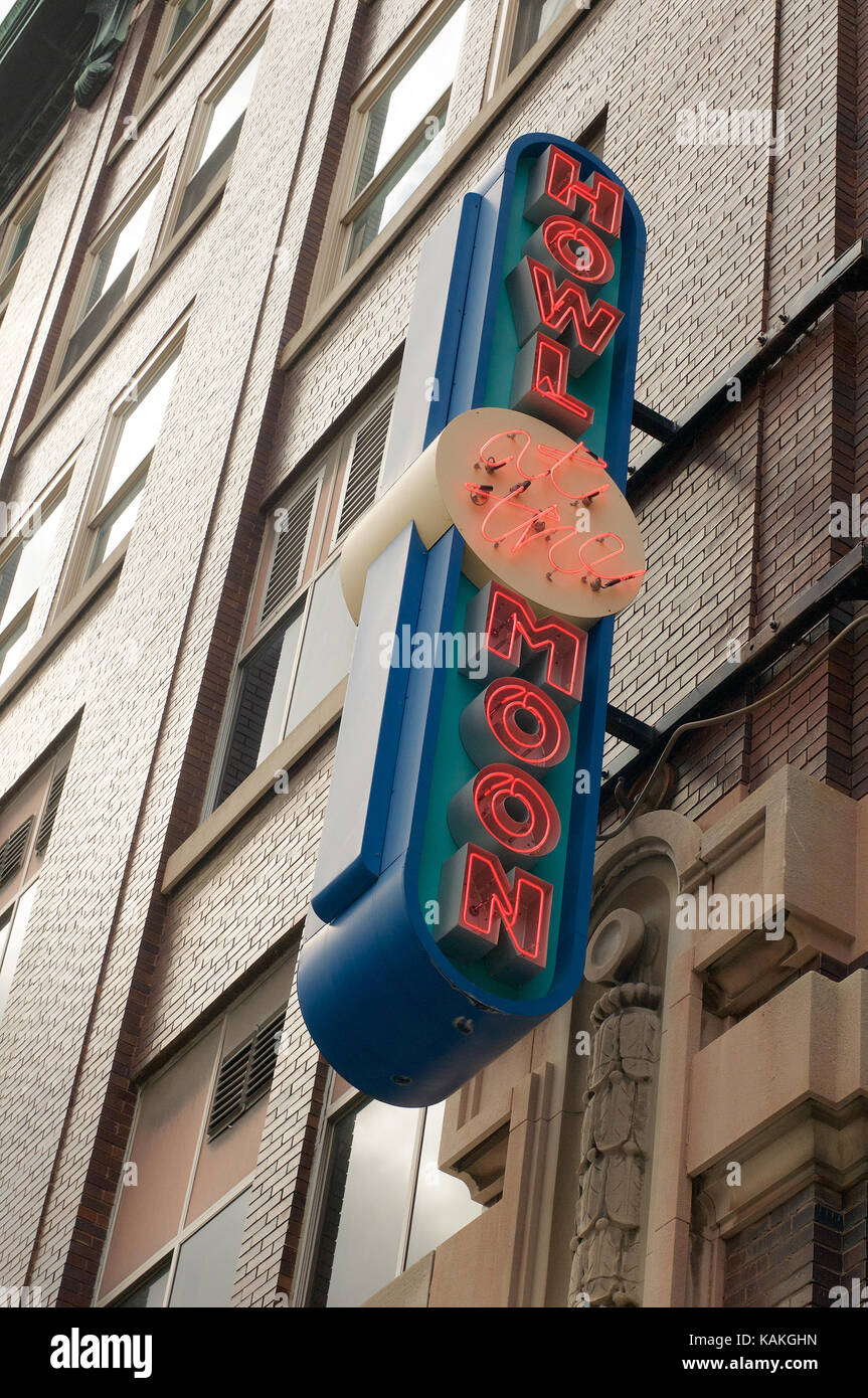 Howl at The Moon neon sign in Indianapolis, Indiana, USA Stock Photo ...