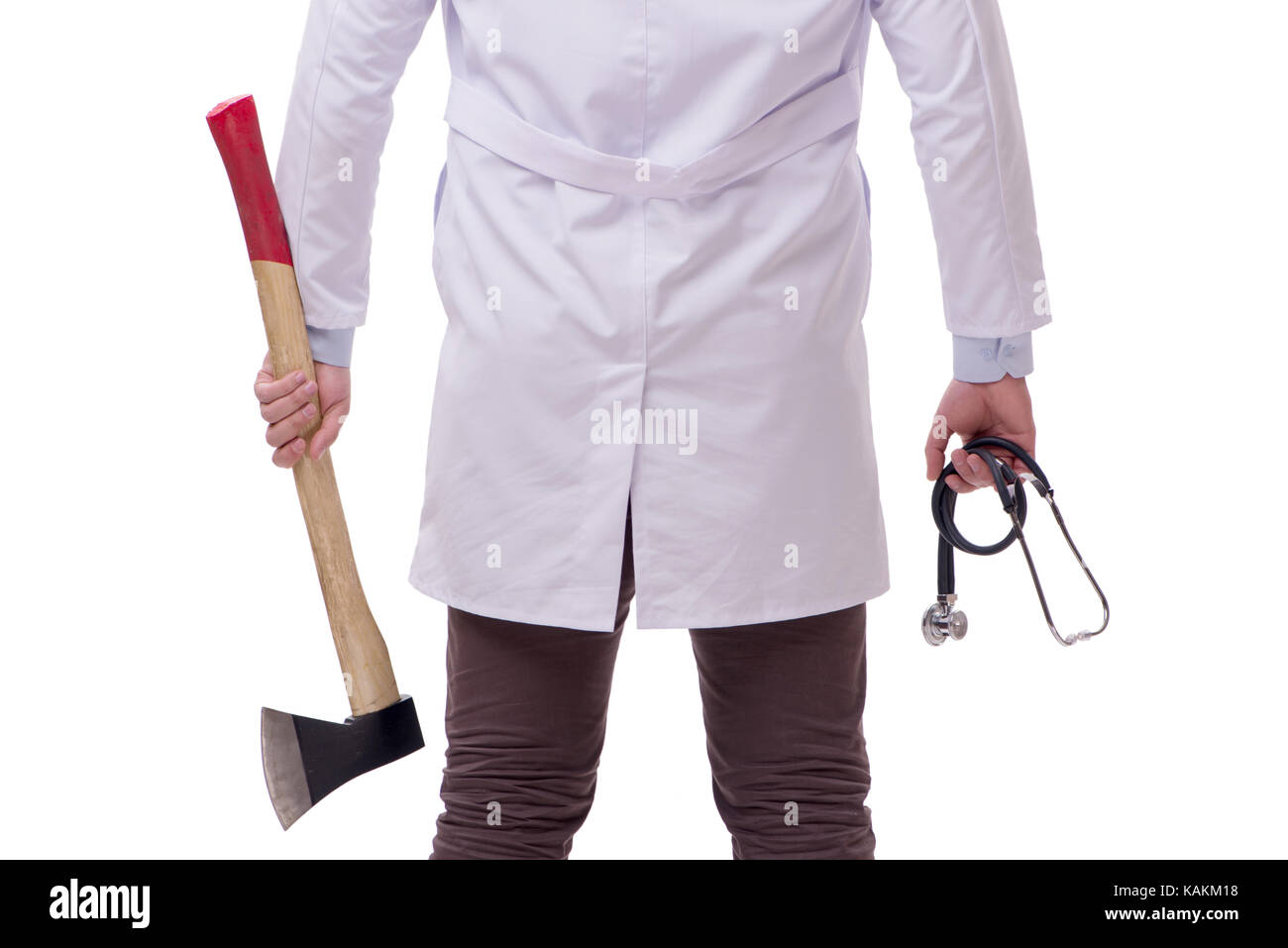 Funny doctor with axe isolated on white Stock Photo - Alamy