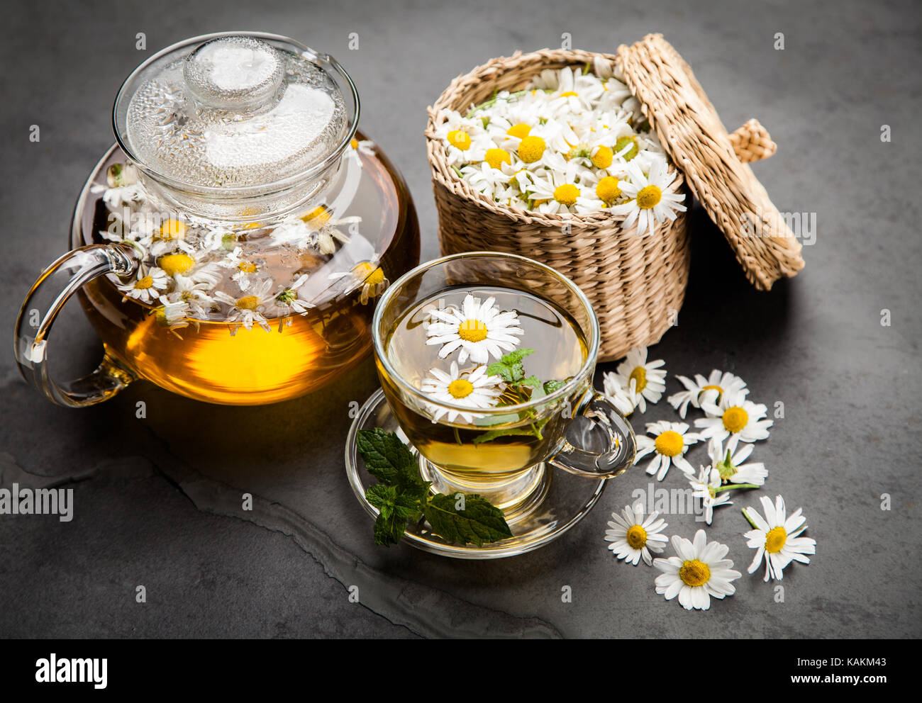 Chamomile tea in a glass cup Stock Photo - Alamy