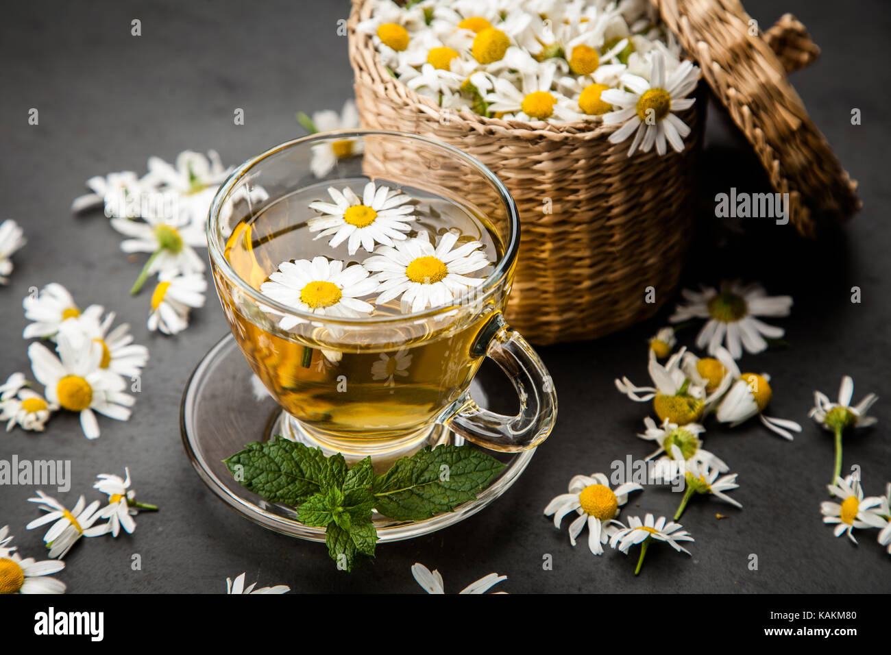 Chamomile tea in a glass cup Stock Photo - Alamy