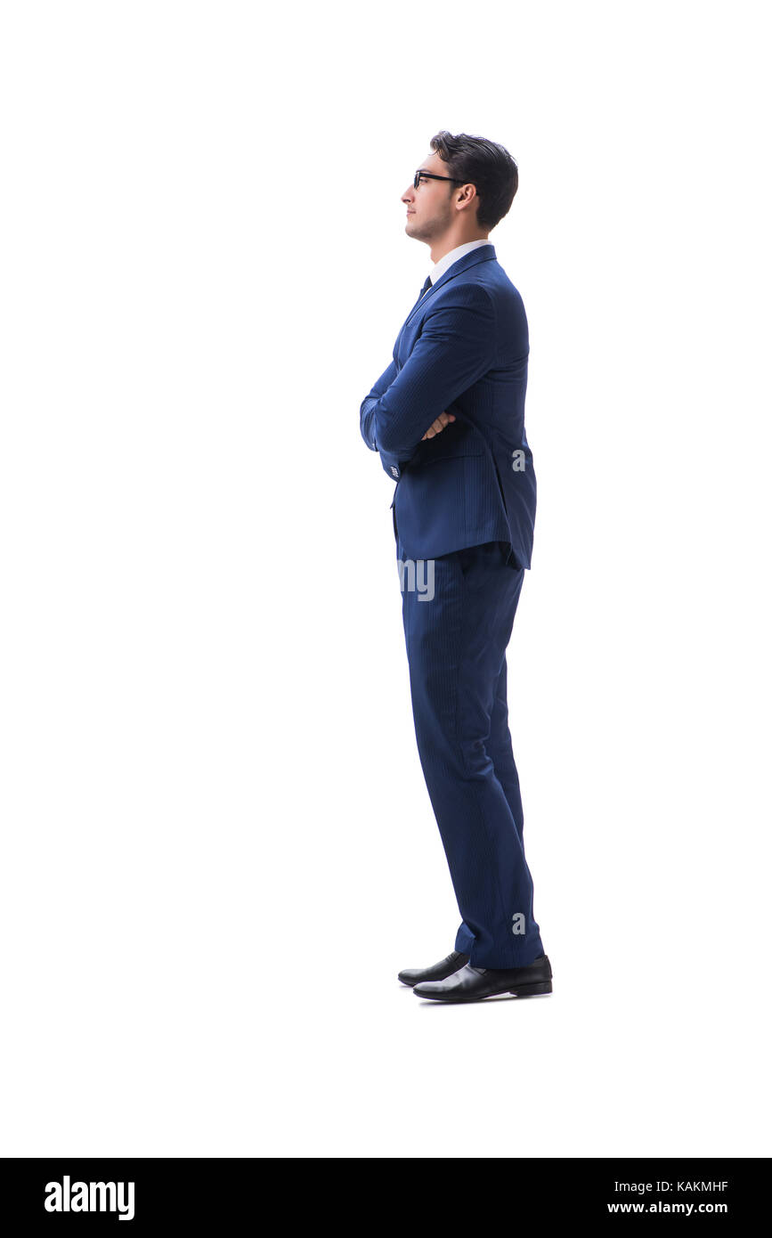 Businessman walking standing side view isolated on white background ...