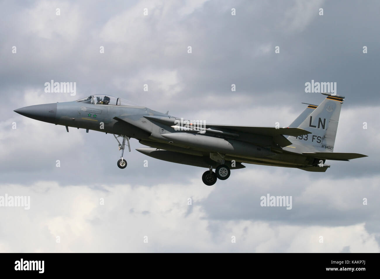493rd Fighter Squadron CO's marked aircraft on approach into it's home ...