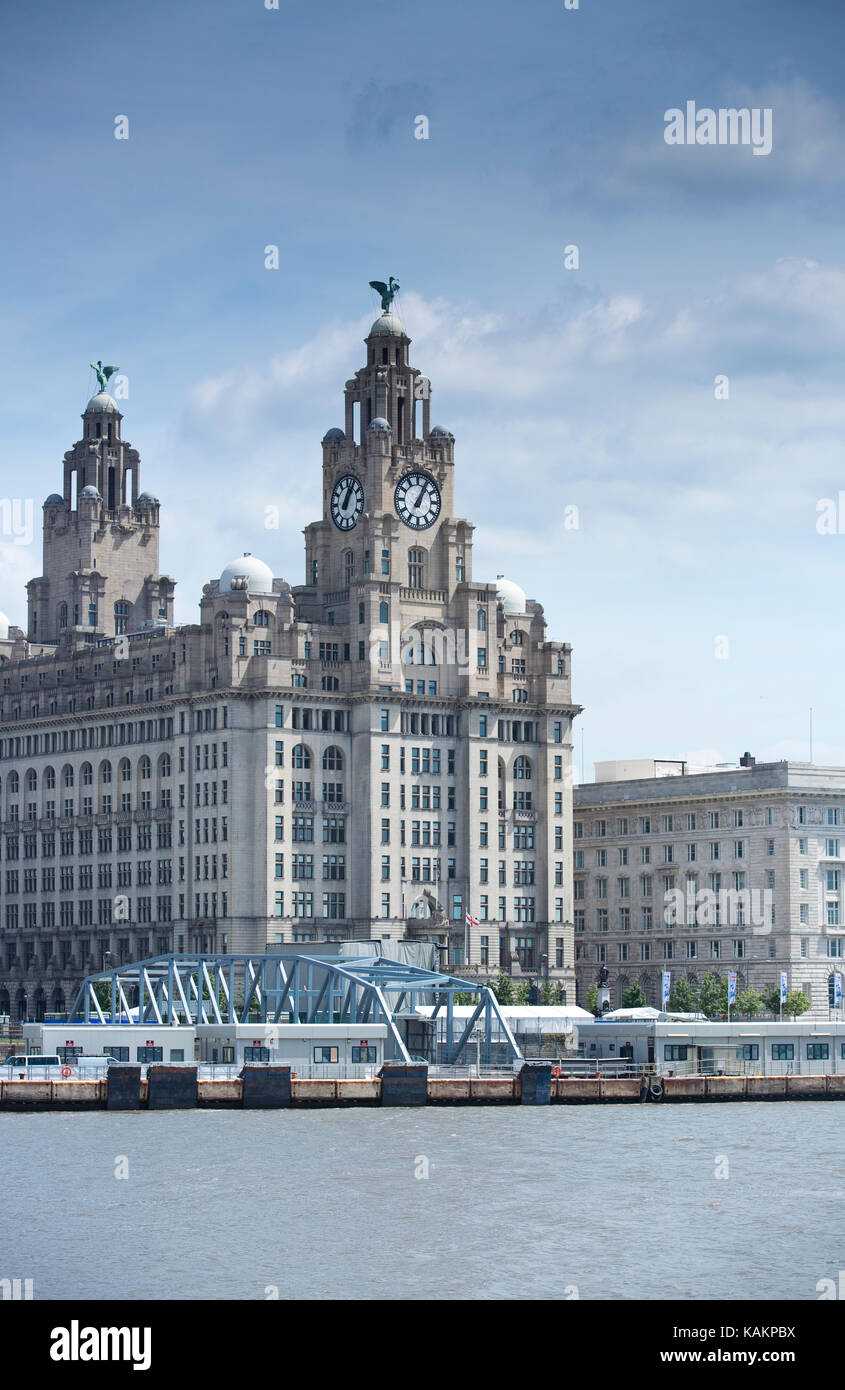 Liverpool skyline, a scene across the River Mersey showing Pier Head ...