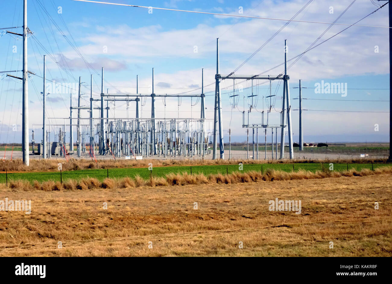 A electrical sub station on a bright blue sky Stock Photo - Alamy