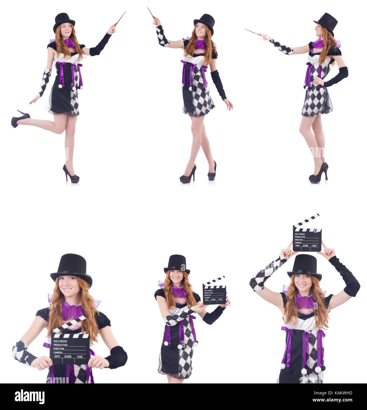 Magician woman with wand on white Stock Photo - Alamy