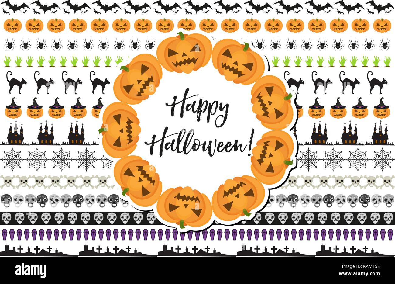 Halloween set of holiday borders decorations. Collection border of ...