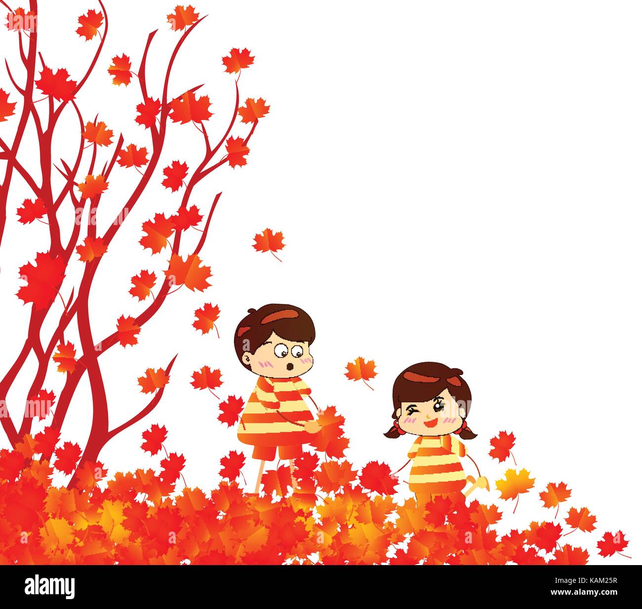Hello autumn funny kids of a forest in autumn with leaves falling Stock ...