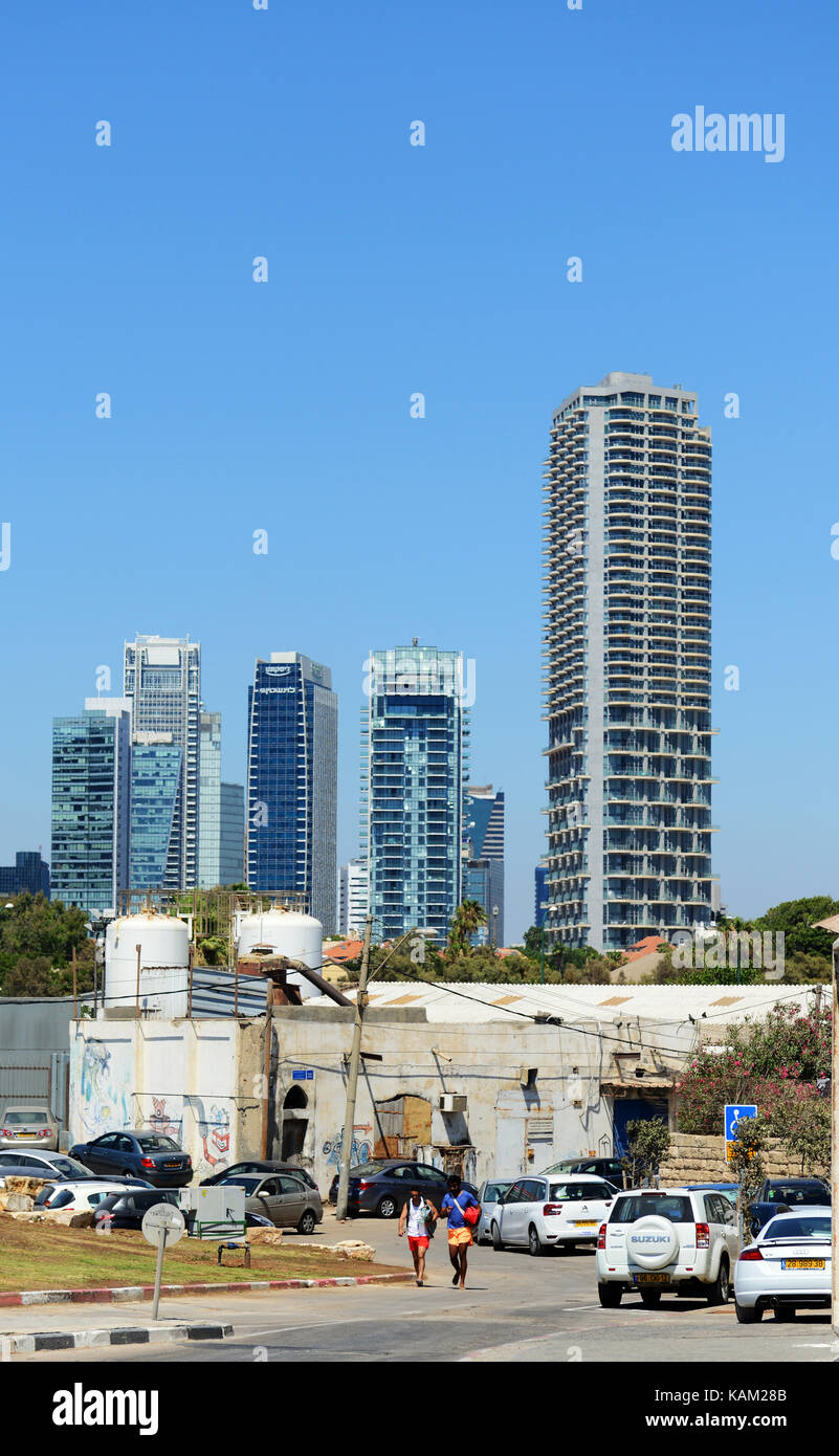 Old and new. Modern skyscrapers replacing old neighborhoods in Tel-Aviv ...