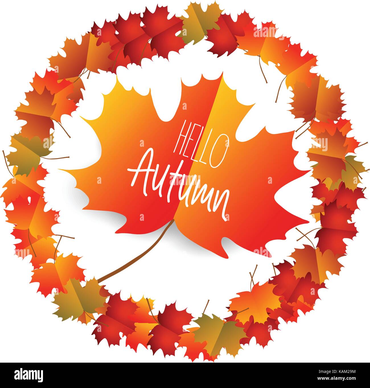 Hello autumn with autumn leaves isolated on white background Stock ...