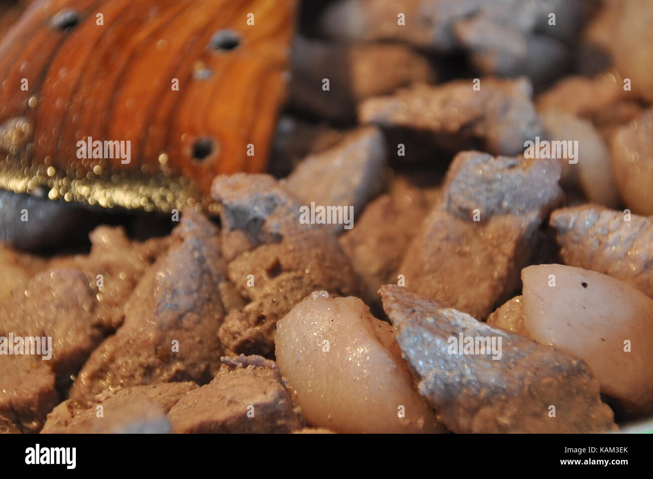 Afelia. Cypriot national dish of marinated and stewed pork in aromatic ...