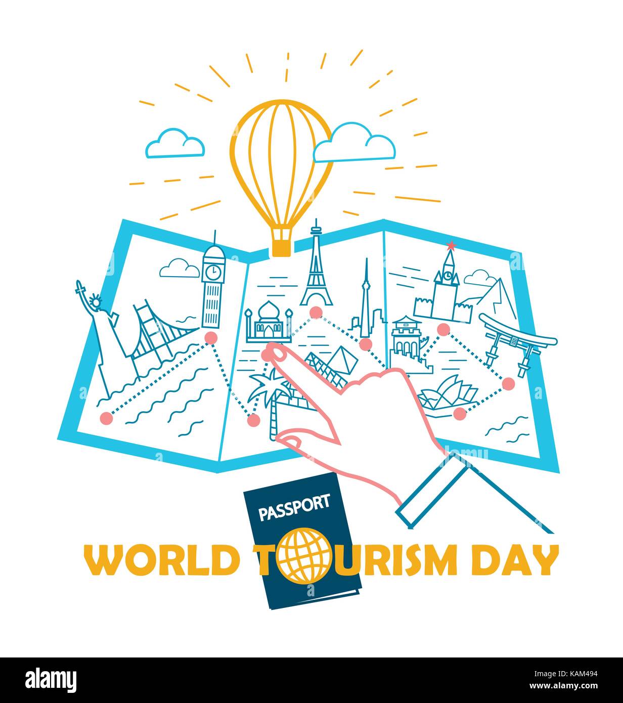 Greeting card - World Tourism Day. concept of travel and choice of ...