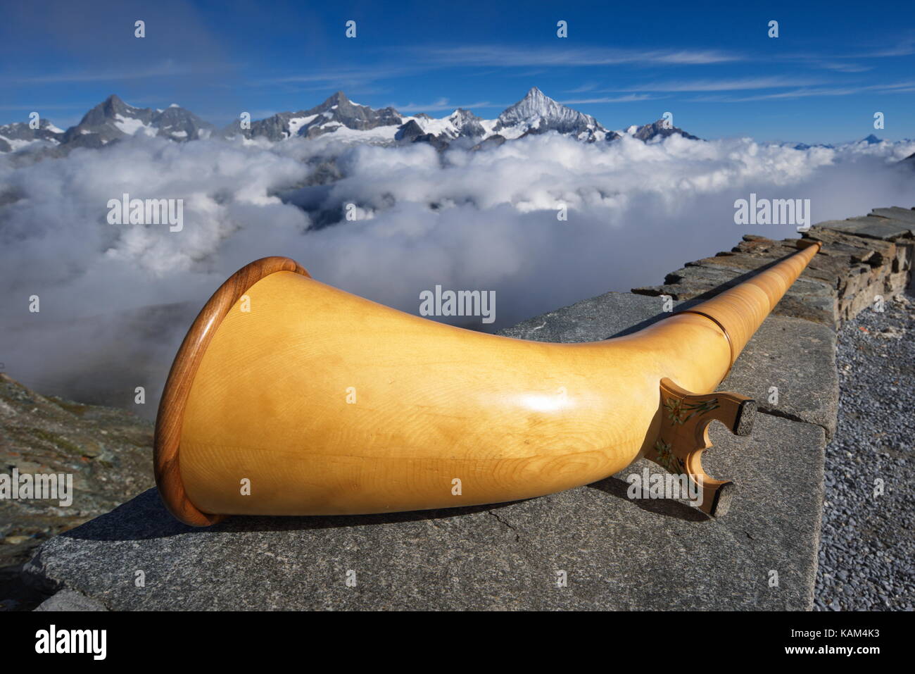 Alphorn and mountains around Weisshorn, from Gornergrat Stock Photo - Alamy