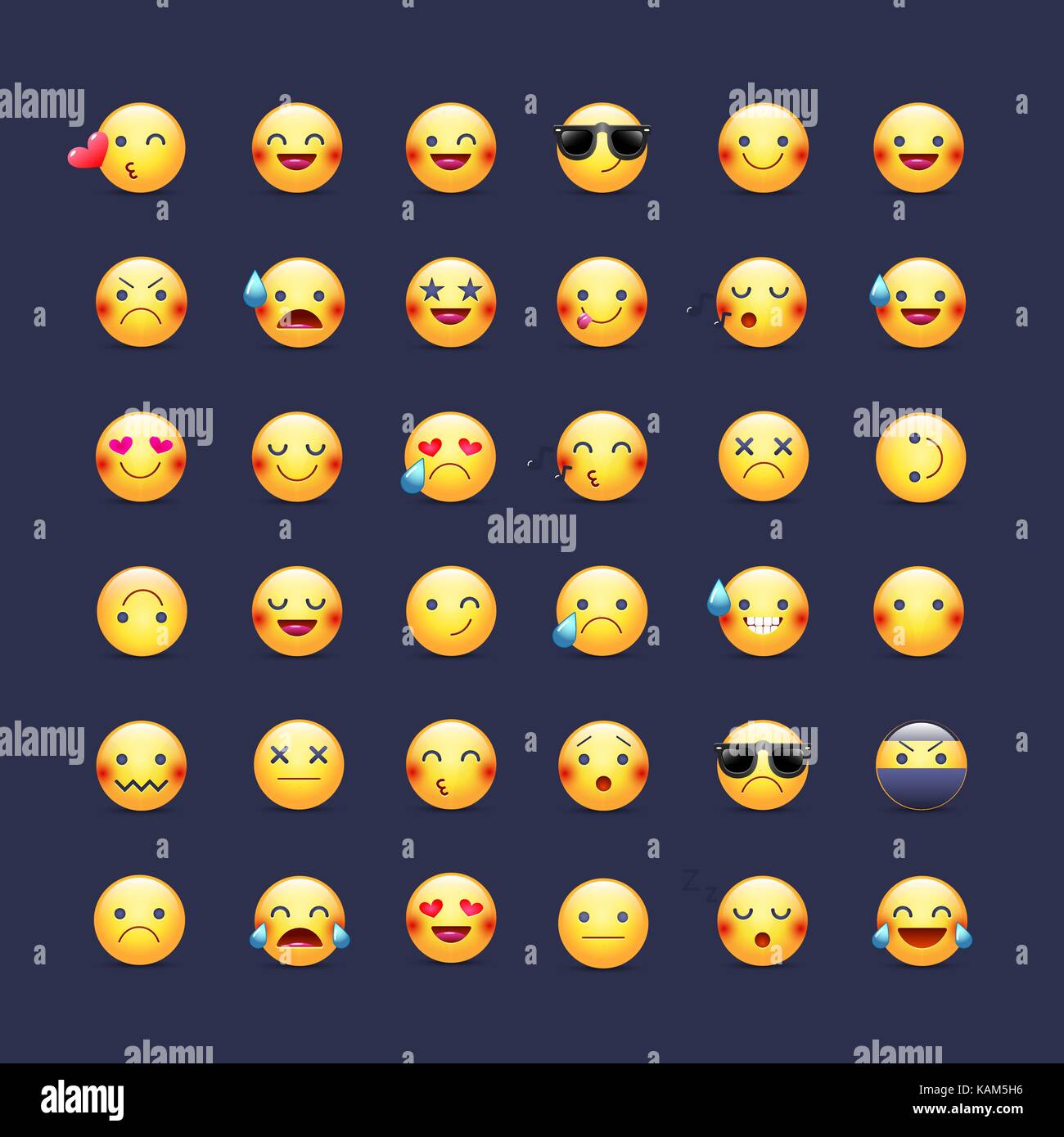 Smileys vector icon set. Emoticons pictograms. Happy, merry, singing ...