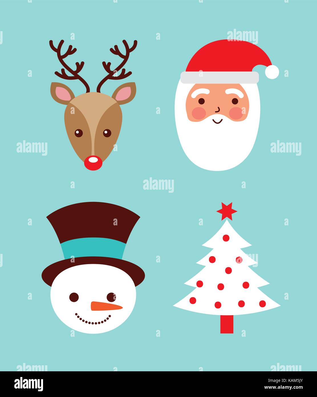 set of christmas santa deer tree and snowman Stock Vector Image & Art ...