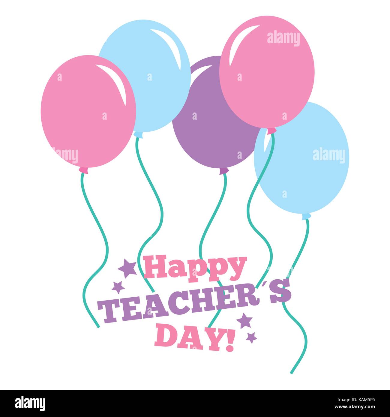 happy teacher day card balloons flying pastel color Stock Vector Image ...