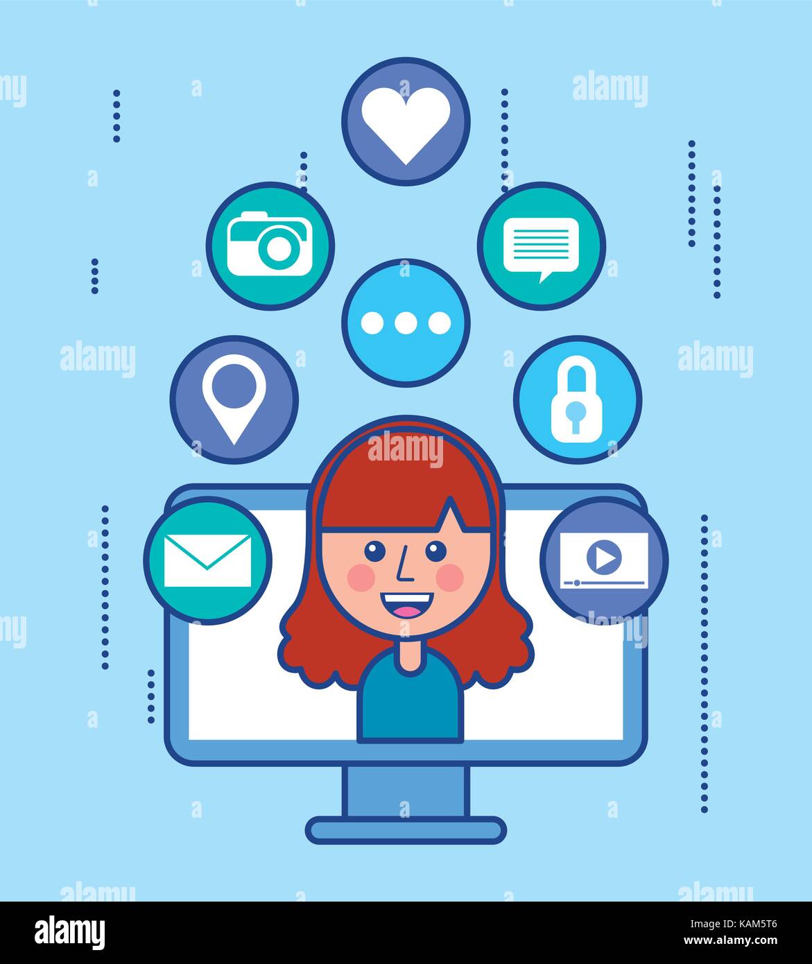 laptop girl communication social media cartoon Stock Vector Image & Art ...