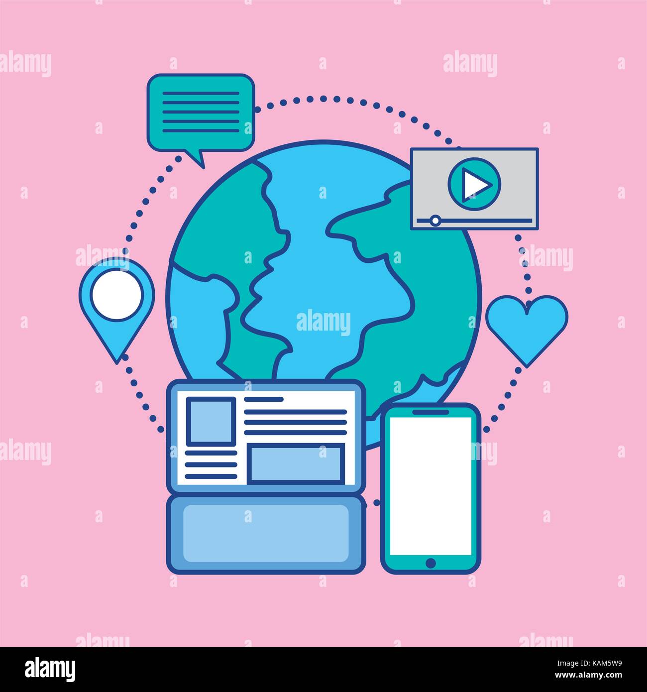social media global connection technology laptop smartphone Stock ...