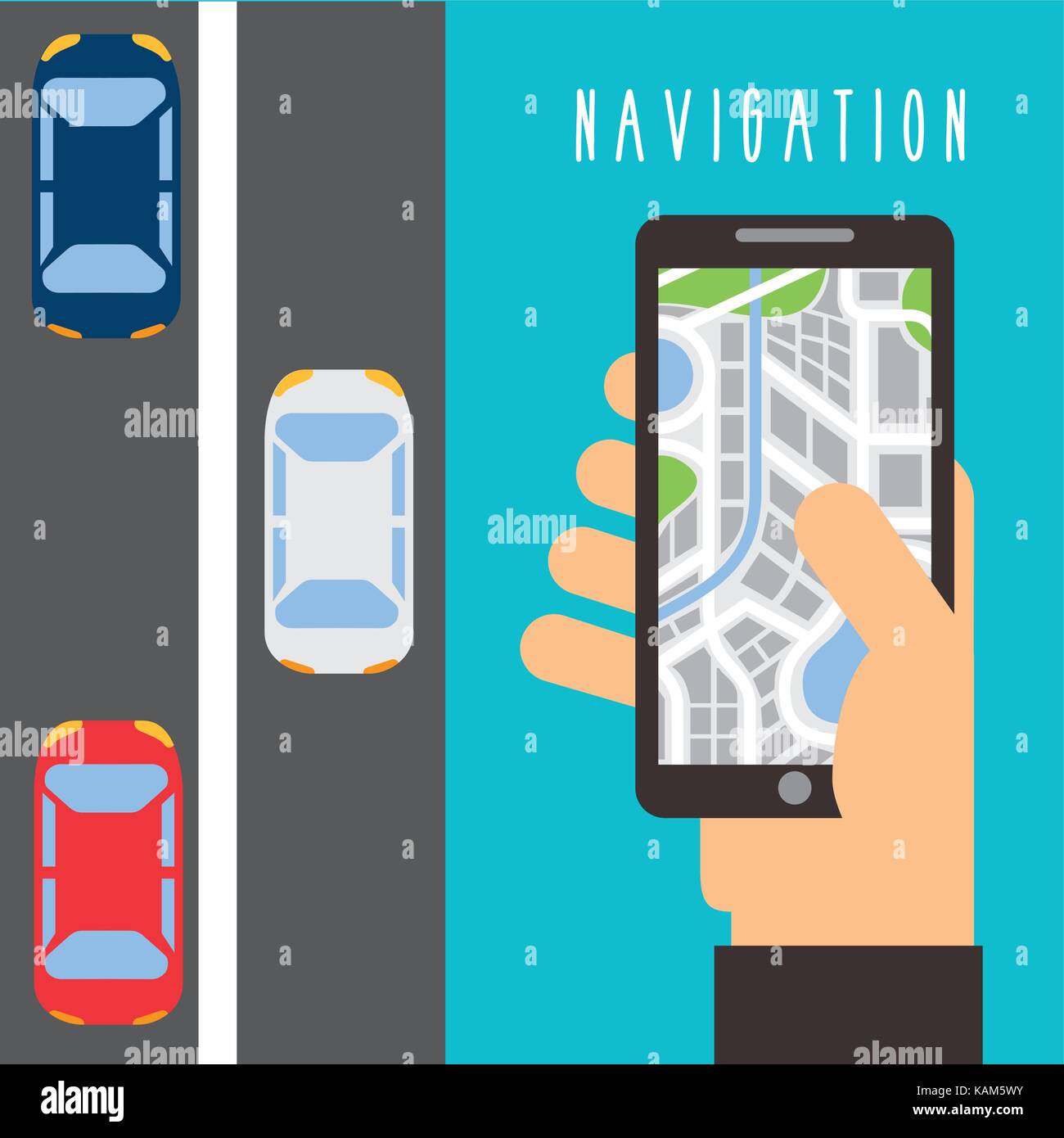 hand holding smartphone map navigation traffic Stock Vector Image & Art ...