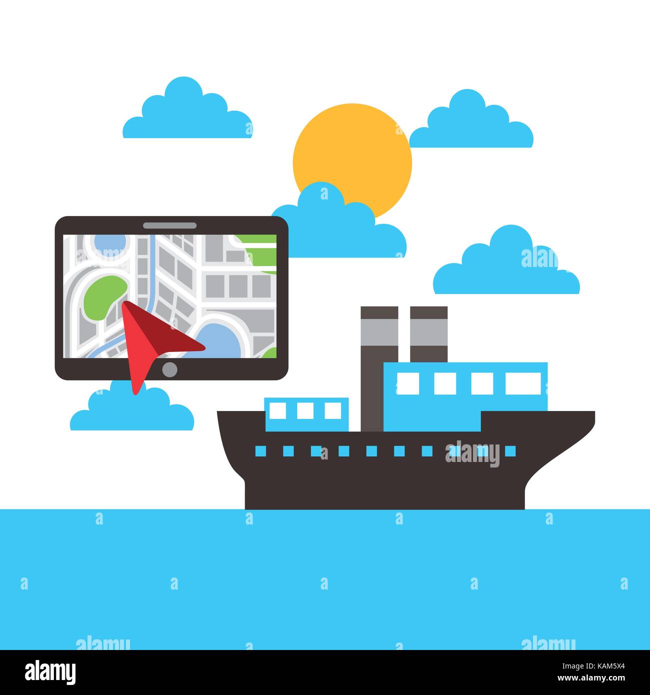 tablet with navigation ship boat ocean landscape Stock Vector Image ...