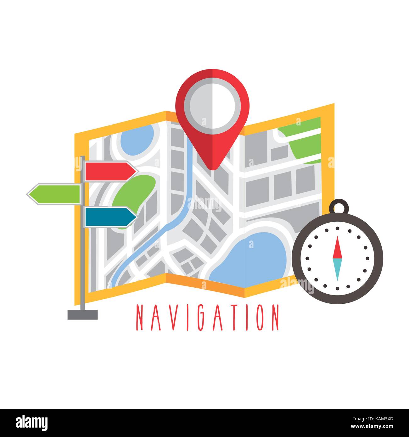 folded map navigation with red point markers design Stock Vector Image ...