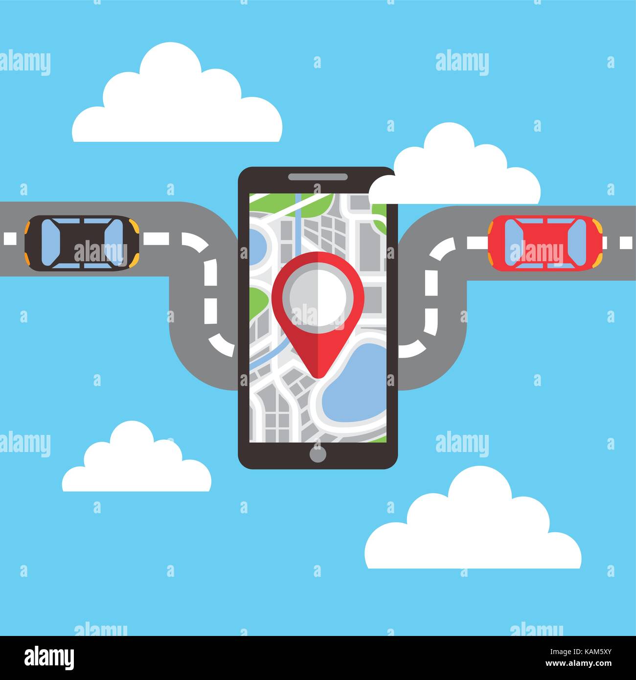 smartphone with city street map application and marker pin pointer gps navigation Stock Vector ...