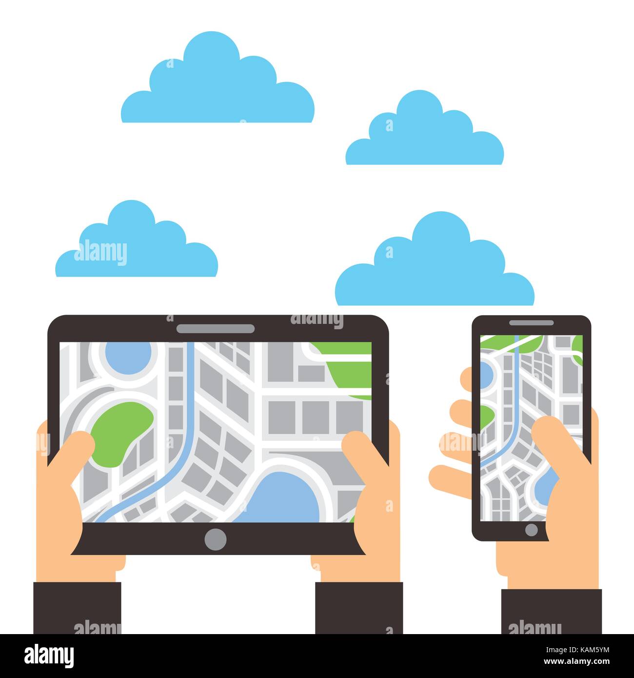 hands with tablet and smartphone navigation map location Stock Vector ...