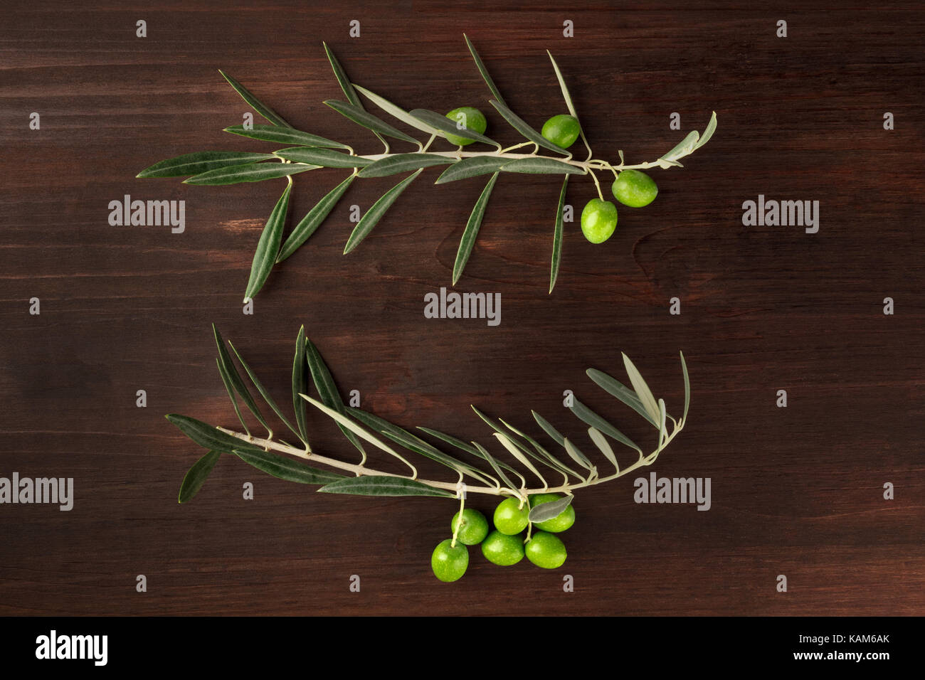Two olive branches forming frame on dark rustic texture Stock Photo - Alamy