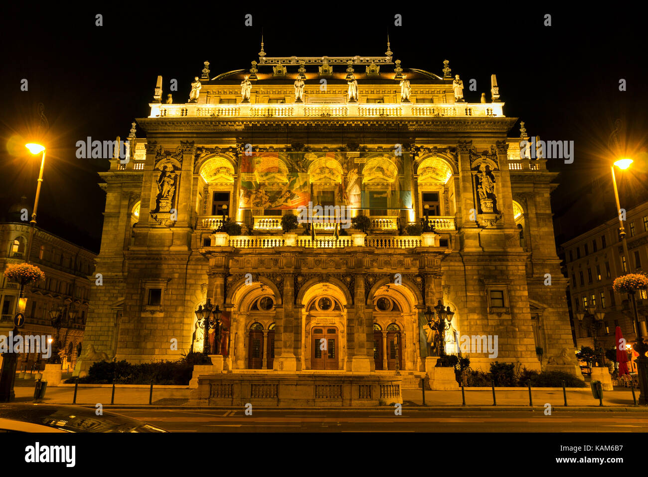 Hungarian State Opera House in Budapest by night Stock Photo - Alamy