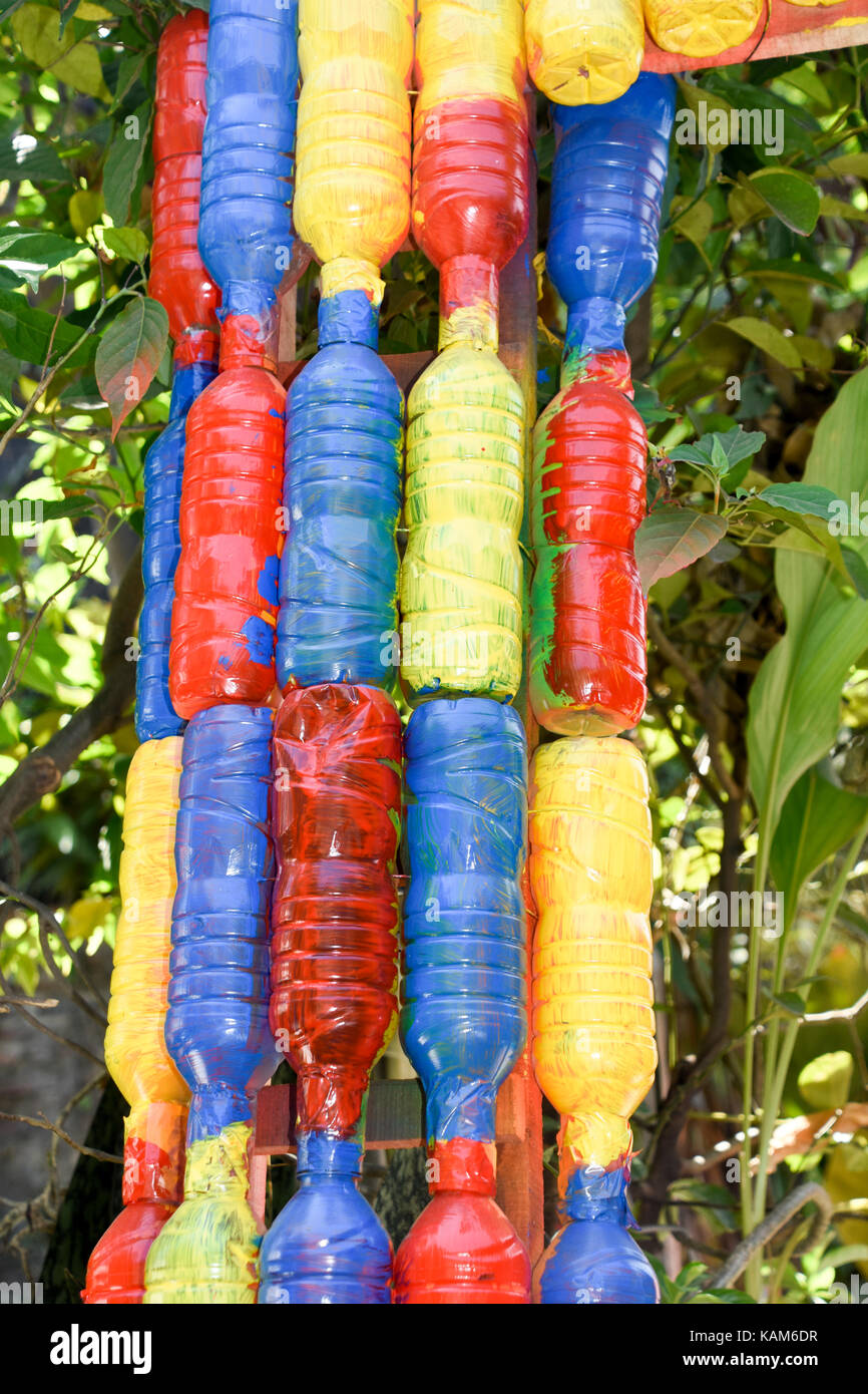 Plastic bottles used as an entrance arch at the Rainbow Village in ...