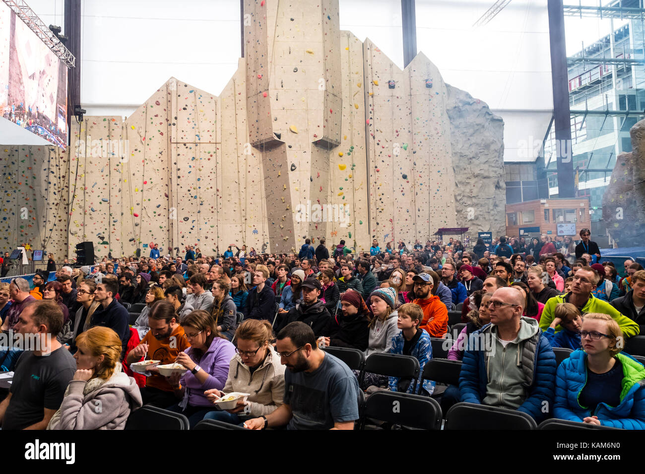 Spectators watch the International Federation of Sport Climbing (IFSC ...