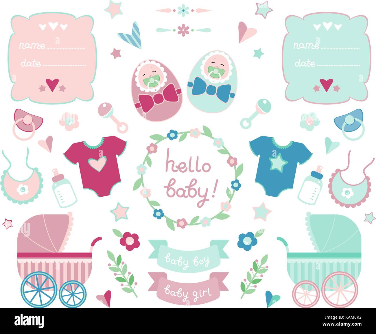 Collection of design elements for the birth of the baby. Eps 10 Stock ...