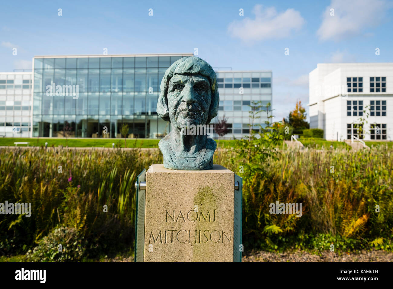 Bust of Scottish novelist and poet Naomi Mitchison at at Edinburgh Park ...