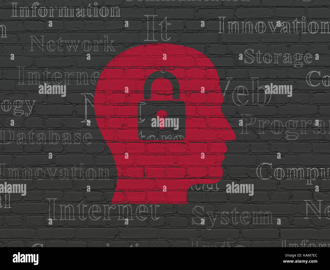 Data concept: Head With Padlock on wall background Stock Photo - Alamy