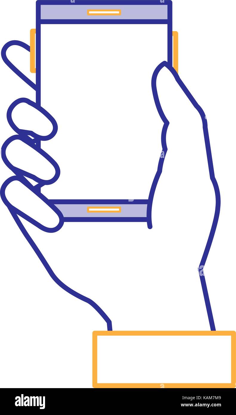 hand human with smartphone device isolated icon Stock Vector Image ...