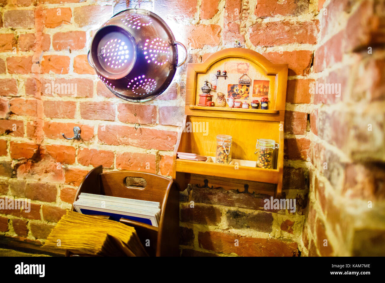 The horizontal view of the stand for spices decorated with different ...