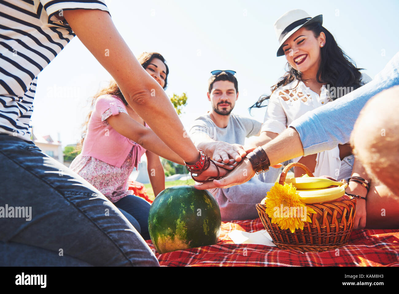 Friends Outdoors Camping Teamwork Unity Concept Stock Photo - Alamy