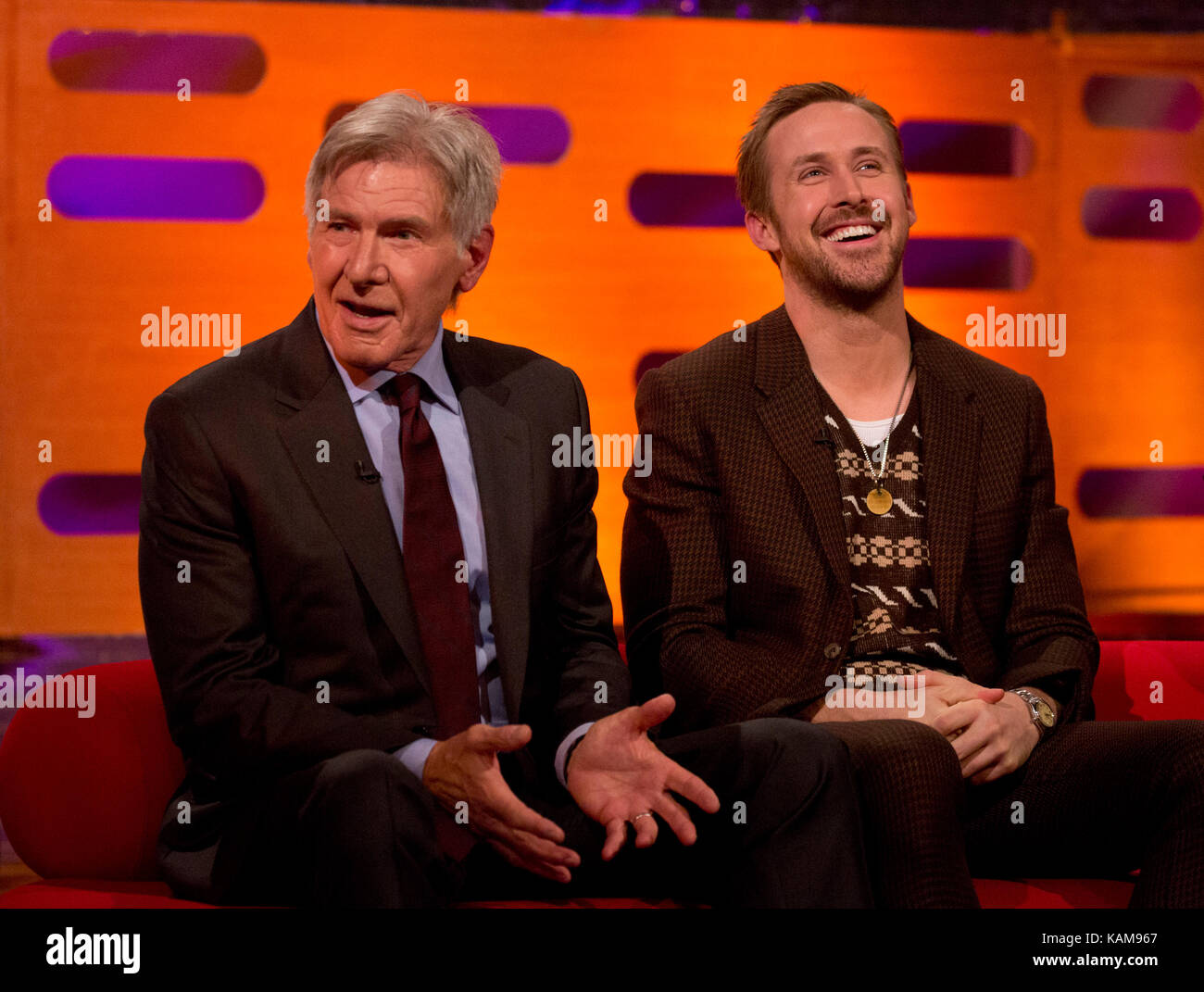 Harrison Ford and Ryan Gosling during filming of the Graham Norton Show ...