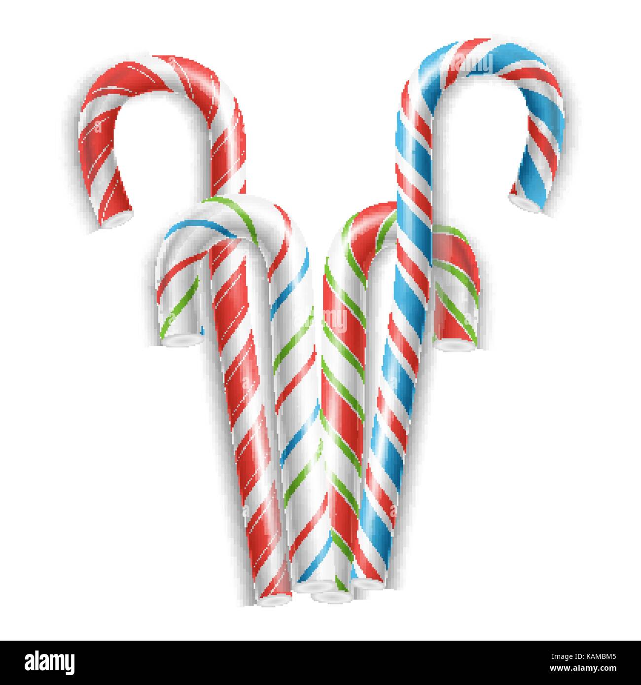 Classic Candy Cane Vector. 3D Realistic Christmas Candy Cane Set ...
