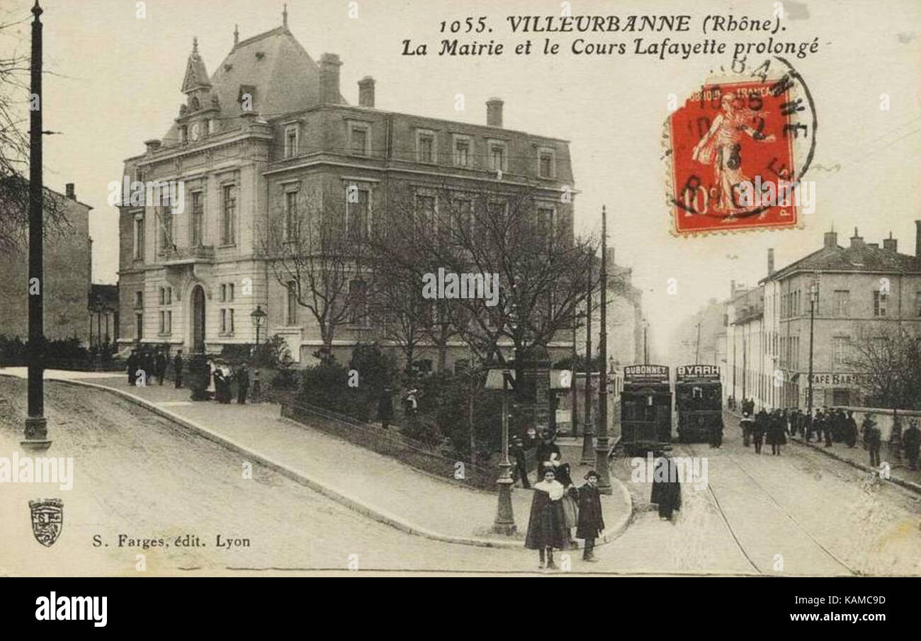 This photograph shows Villeurbanne, a city in France, with its town ...