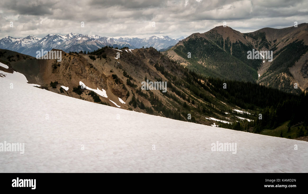 View from snow covered mountain pass towards Eldorado and the snow ...