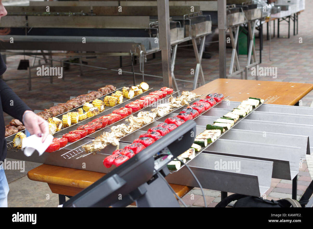 A variety of cooking street food. Barbecue and grill Stock Photo - Alamy