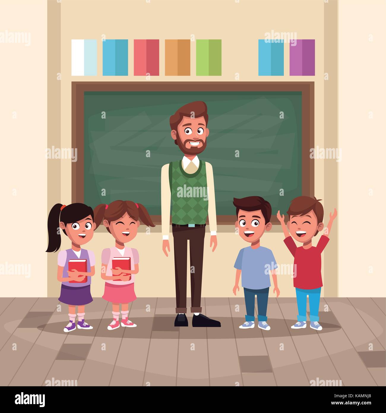 Teacher with kids in classroom Stock Vector Image & Art - Alamy