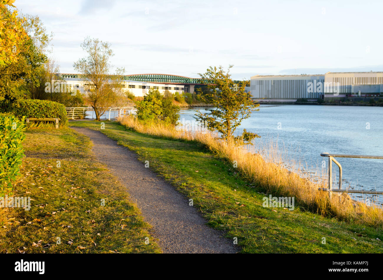 Walkway along the North side of the River Wear, showing the Queen ...
