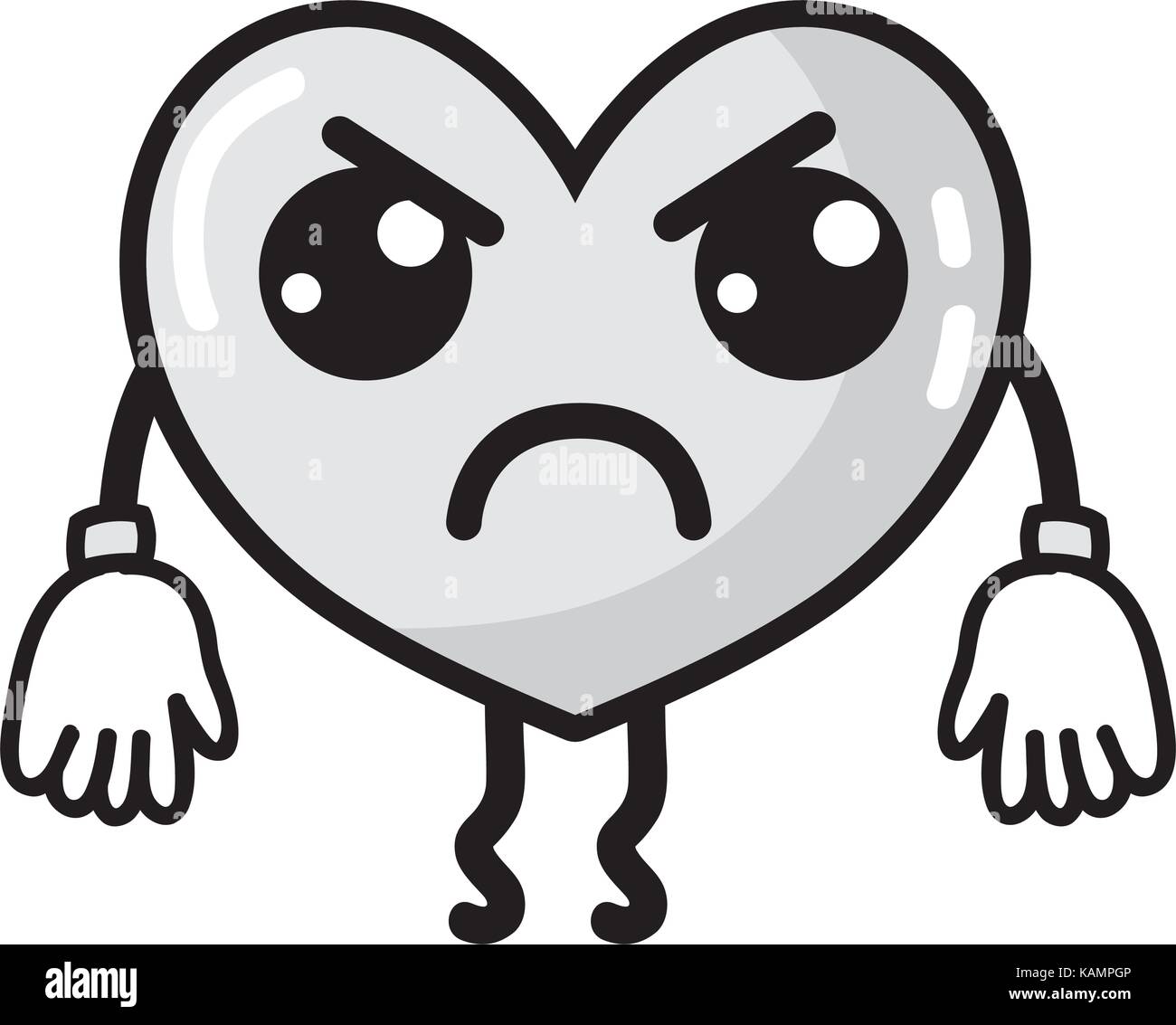 grayscale kawaii cute angry heart with arms and legs Stock Vector Image ...