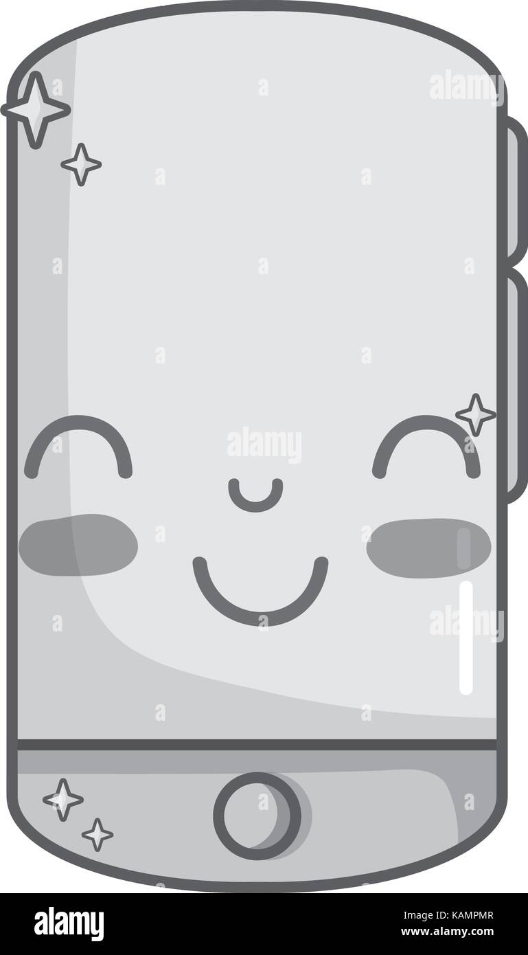 grayscale kawaii cute happy smartphone technology Stock Vector Image ...