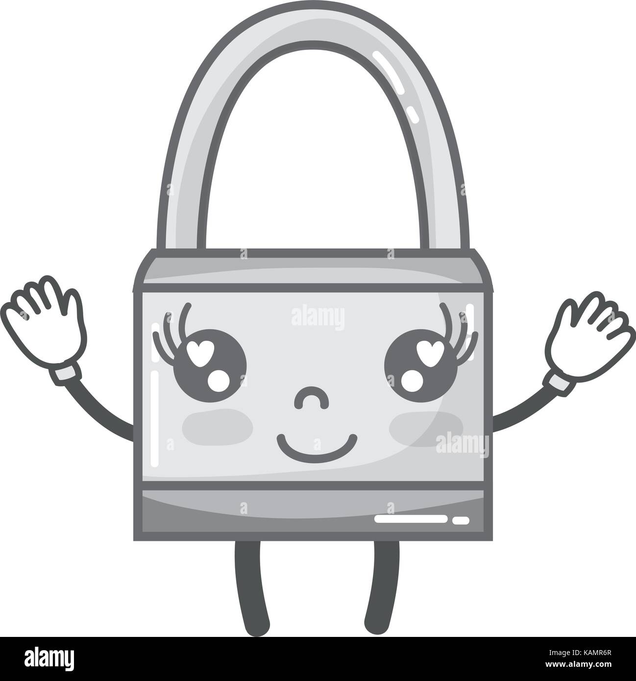 grayscale kawaii cute happy padlock security Stock Vector Image & Art ...