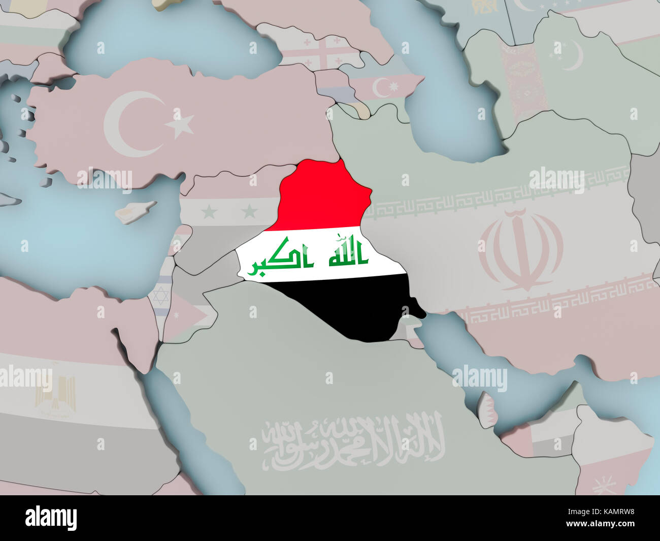 Iraq with national flag on political globe. 3D illustration Stock Photo ...