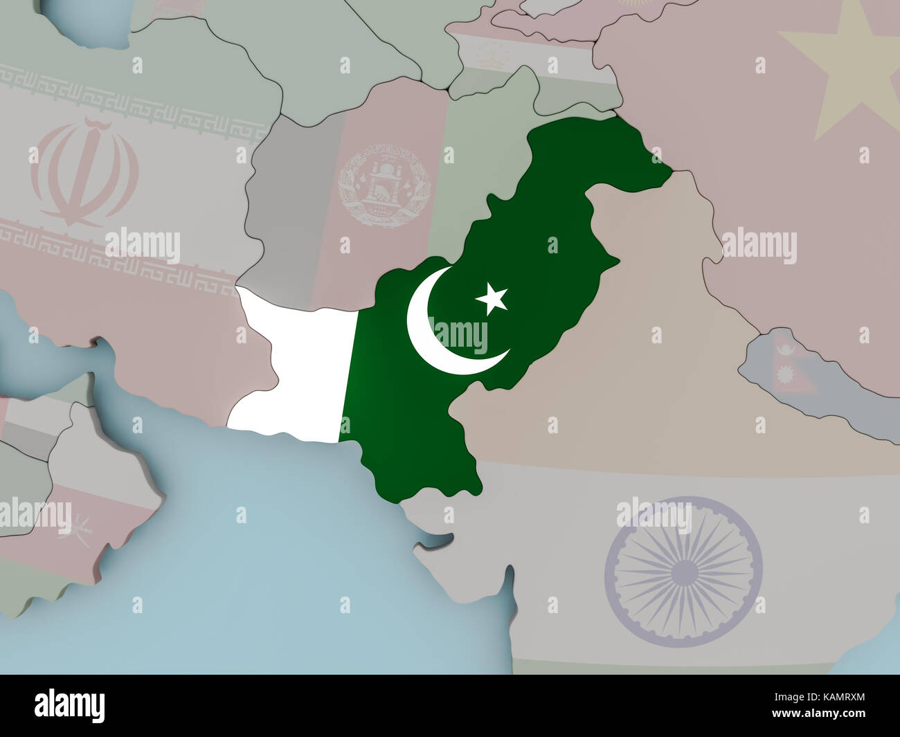 Pakistan with national flag on political globe. 3D illustration Stock ...